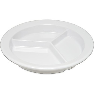 Carlisle FoodService Products 4351602-E Melamine 3-Compartment Deep Plate, 9", White