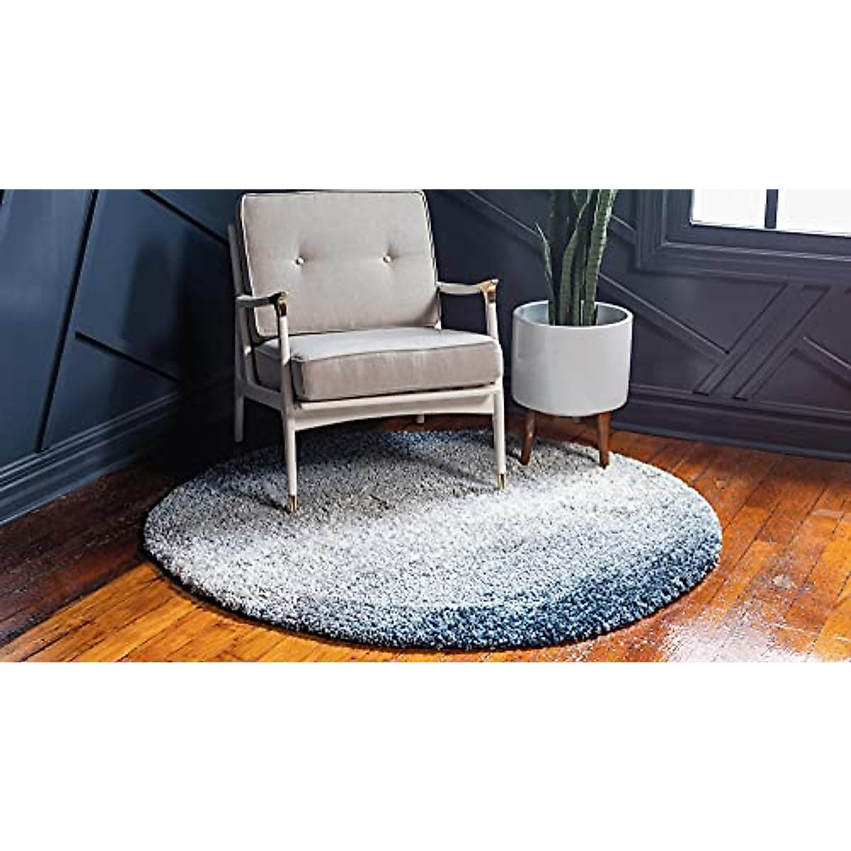 Unique Loom Hygge Shag Collection Modern Moroccan Inspired, Plush & Cozy Area Rug, 3 ft 3 in x 3 ft 3 in, Blue/Ivory