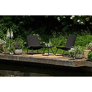 Keter Resin Wicker Patio Furniture Set with Side Table and Outdoor Chairs, Dark Grey