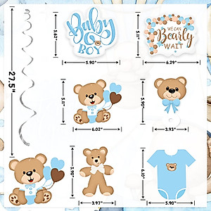 20pcs Blue Bear Baby Shower Party Hanging Swirls Decorations, We Can Bearly Wait Baby Shower Decorations for Boy, Foil Ceiling Swirls Teddy Bear Them Hanging Decor Streamers Birthday Party Supplies