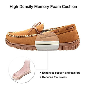 Lulex Mens Moccasin Slippers Memory Foam Indoor Outdoor House Shoes with Hard Sole Beige Size 10