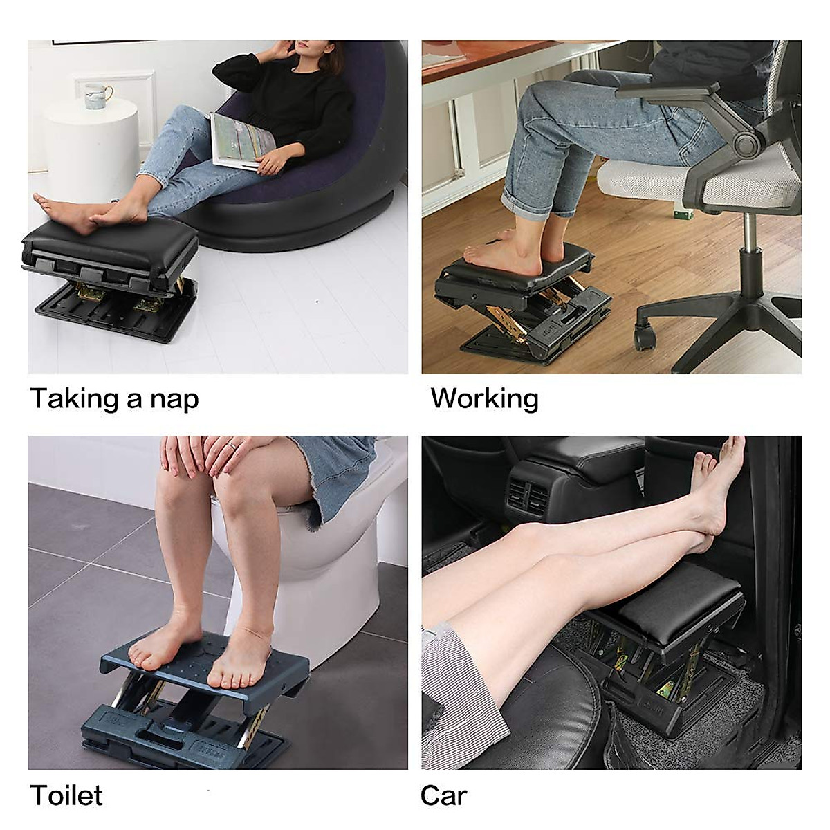 Homesprit Adjustable Footrest with Removable Soft Foot Rest Pad Max-Load 140Lbs with 4-Level Height and Angle Adjustment Massage Footrest Under Desk for Car Travel , Kid's Writing , Office