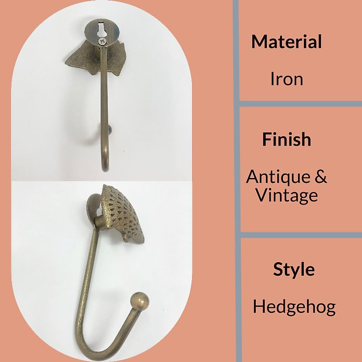 Knobs By Blossom Vintage Antique Brass Iron Wall Hooks Tie Backs Bronze Handmade Metal Animal Hook (20. Hedgehog), TFVSAH