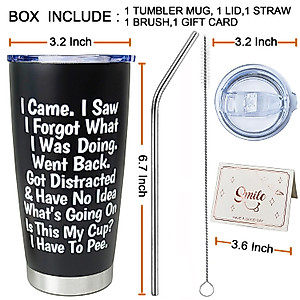 CTIGERS Funny Tumblers for Senior Citizens 20 oz Tumbler with Lid and Straw I Came I Saw What I Was Doing Travel Mug gifts for Grandma Grandpa Elder Mom Dad Aunt Birthday Gifts Retirement Gifts Black