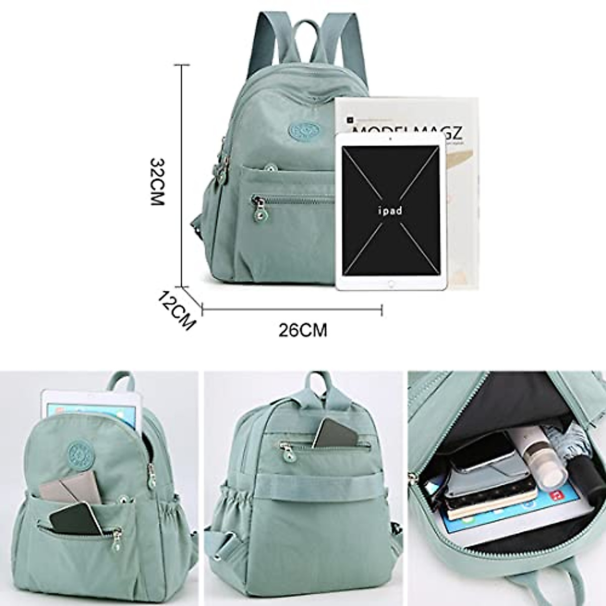 Asimtry Mini Backpack Purse for Women, Lightweight Nylon Girls Small Backpacks School Bookbag Casual Tiny Backpack Travel Daypack Women's Clutch Handbag, Gifts for Her - Green