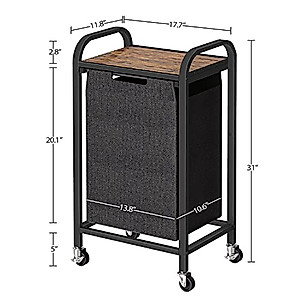 ALOFA Laundry Basket, Laundry Hamper with Shelf, 48L Laundry Room Organization, Pull Out and Removable Laundry Bag, Metal Frame Made Laundry Sorter Wheels and Adjustable Feets Black