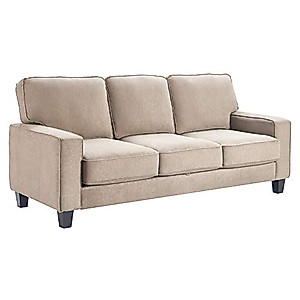 Serta Palisades Sofas with Storage 1 Modern Design, Track Arms, Foam-Filled Cushions, Easy-to-Clean Fabric Upholstery, 77", Soft Beige