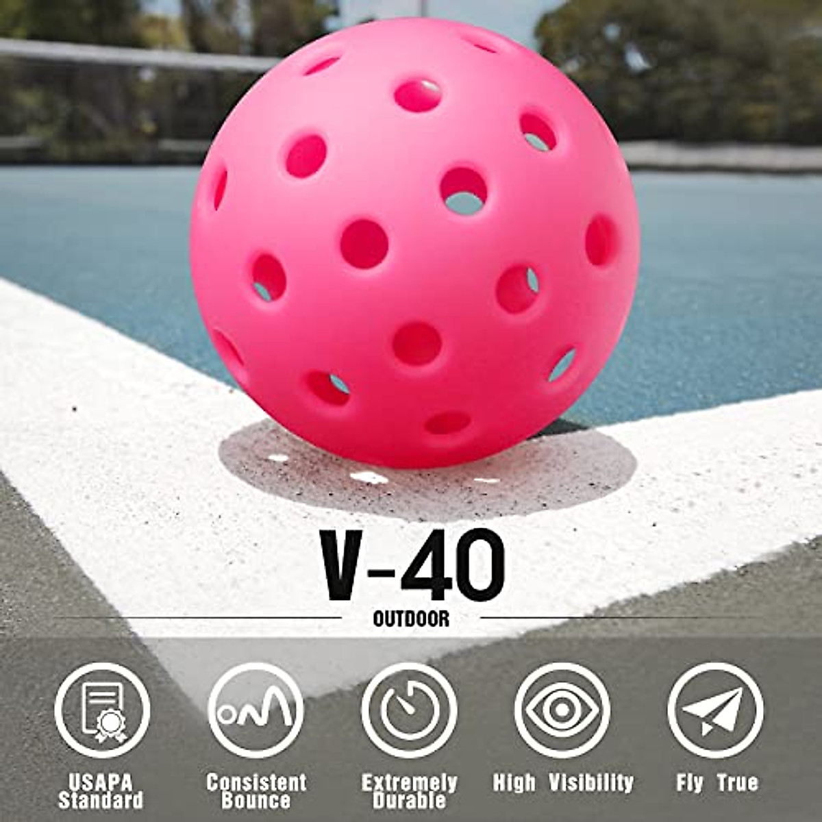 Vvinca Pickleballs 6 Pack Pickleball-Balls Meet USAPA Requirement 40 Holes Outdoor-Pickleballs, Double Tone Luminous Green Blue Pink Tangerine Yellow