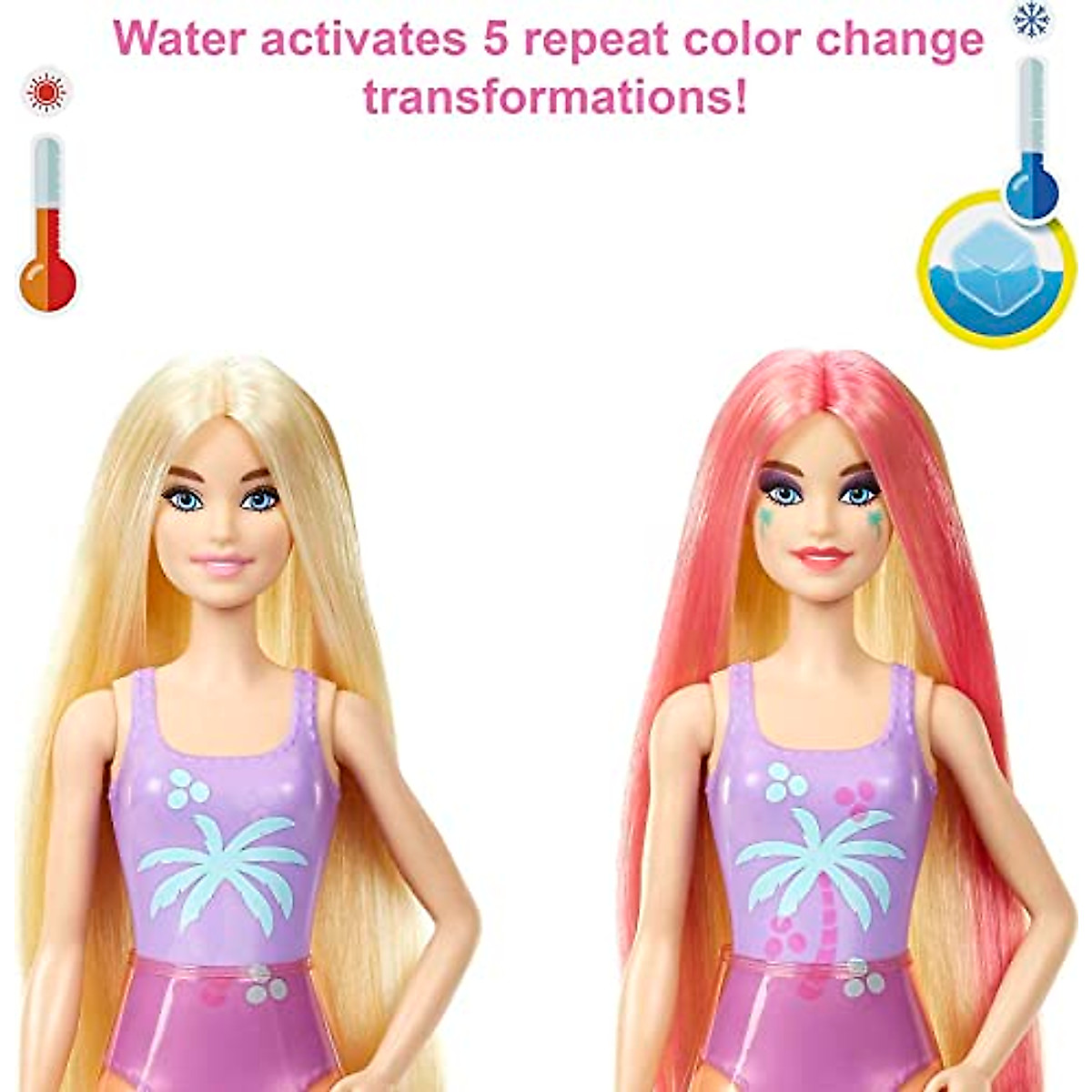 Barbie Color Reveal Doll with 7 Surprises, Color Change and Accessories, Palm Trees Series, styles may vary ​​​​