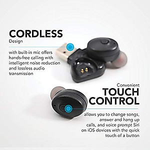 Wireless Gear True Wireless Bluetooth 5.0 Mini Earbuds with USB Charging Base, Black