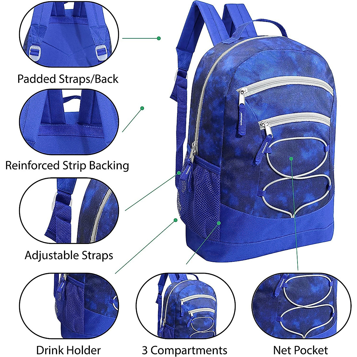 Moda West 17 Inch Bulk Backpacks with 18 Piece Wholesale School Supply Kits in 8 Assorted Styles - Case of 8 Pack Bundle