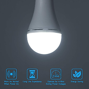 HOLDWILL 6 Pack Rechargeable Emergency LED Bulb, Multi-Function Battery Backup Emergency Light for Power Outage Camping Outdoor Activity 9W 900LM 60W Equivalent White Daylight 6000K with E26/E27 Base