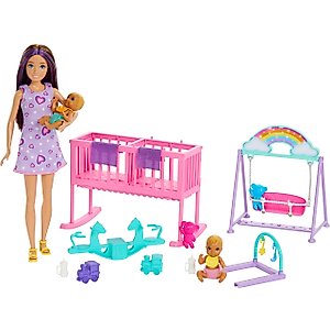 Barbie Skipper Doll & Nursery Playset with Accessories, Includes Twin Baby Dolls, Crib, Swing, See-Saw & More