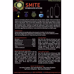 Supreme Growers Smite Spider Mite Killer, All Natural Pesticide, Non-Toxic, Biodegradable, Organic Eco Friendly Pest Control (32oz Ready to Use Spray Bottle)