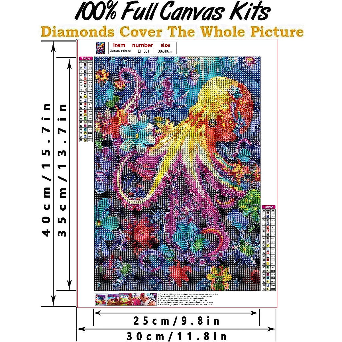 EIBEILI Diamond Painting Kits for Adults, Octopus DIY 5D Diamond Art Kits for Kids Diamond Dots for Adults Clearance Full Drill Crystal Craft Kits for Home Wall Decor Gifts 12x16inch