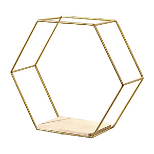 MYCENSE 5Pcs Hexagon Iron Wall Shelves Floating Shelf, Bathroom Wall Decoration Organizer, Storage Rack for Books Artworks Display, Golden