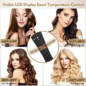 5 in 1 Beach Waver & Straightener Set by Curling Iron Set - Interchangeable Barrels, Instant Heat Up, LED Display, Hot Tools