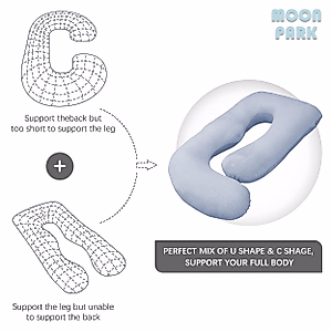 MOON PARK Pregnancy Pillows for Sleeping - U Shaped Full Body Maternity Pillow with Removable Cover - Support for Back, Legs, Belly, Hips - 57 Inch Pregnancy Pillow for Women - Grey