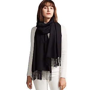 MaaMgic Womens Large Soft Cashmere Feel Pashmina Shawls Wraps Winter Light Scarf ( Black , One Size )