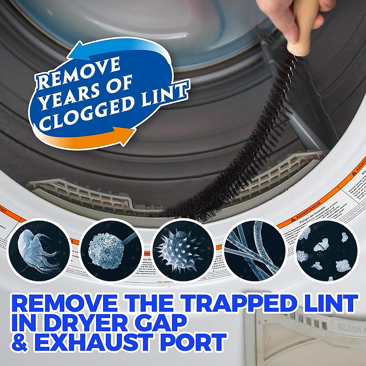 Holikme Dryer Vent Cleaner Kit 32 Feet Dryer Cleaning Tools, Include Dryer Vent Brush, Omnidirectional Blue Dryer Lint Vacuum Attachment, Dryer Lint Trap Brush, Vacuum & Dryer Adapters