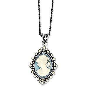 IceCarats 925 Sterling Silver Vintage Rhinestone Crystals Cameo Necklace 16 inch Chain