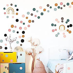 Colorful Polka Dots Wall Decals Boho Rainbow Wall Stickers Murals for Boys Girls Bedroom Living Room Classroom Playroom Decor 112pcs Dots Boho Vinyl Removable Art Wall Stickers