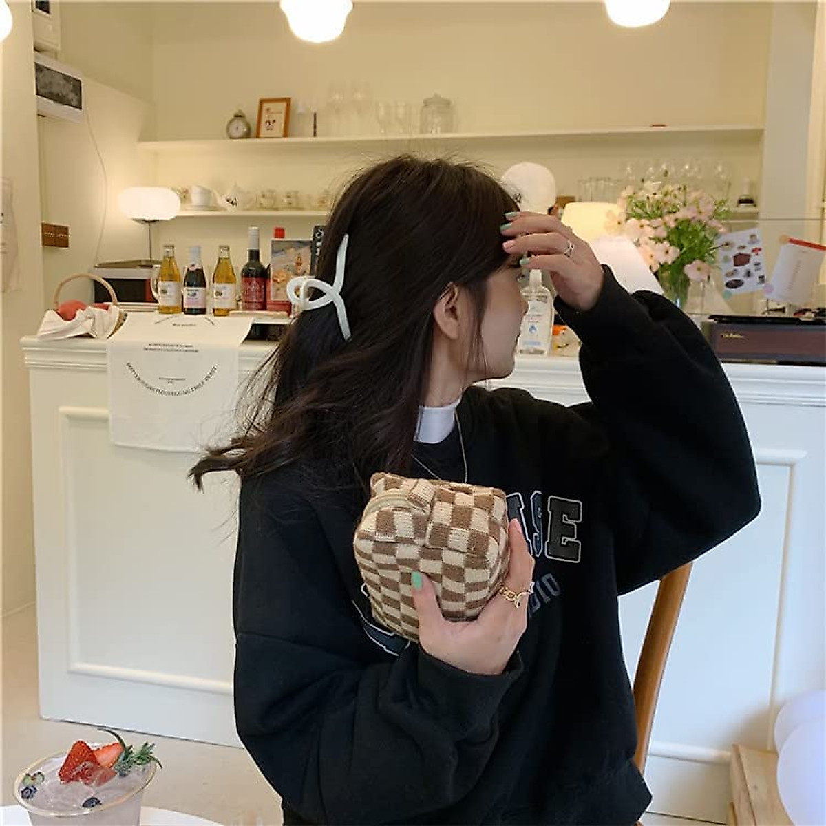 LETGO Preppy Makeup Bag Cosmetic Bag for Women,Small Makeup Bags for Purse Zipper Preppy Pencil Case Pouch for Women Preppy Stuff Shool Supplies(Coffee Brown)