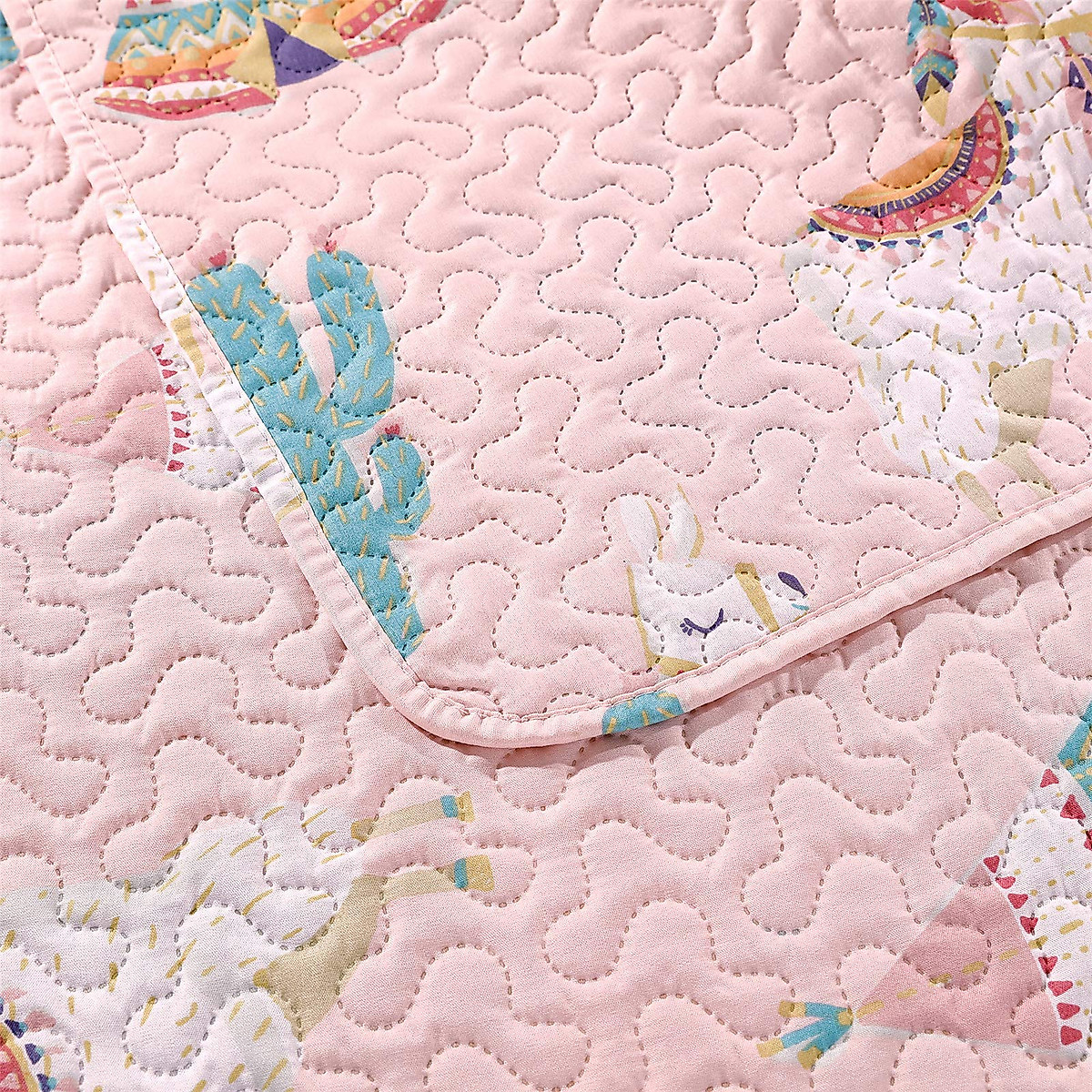 Ycosy Kids Girls Alpaca Cactus Quilt Set Twin Size Llama Bedding Lightweight Animal Cartoon Bedspread Coverlets All Season Bedding Set ，1 Quilt and 2 Pillow Shams