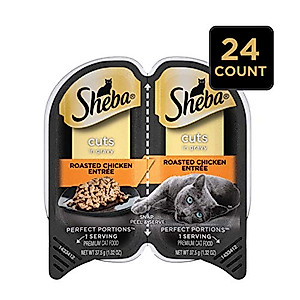SHEBA PERFECT PORTIONS Cuts in Gravy Wet Cat Food Trays (24 Count, 48 Servings), Roasted Chicken Entrée, Easy Peel Twin-Pack Trays