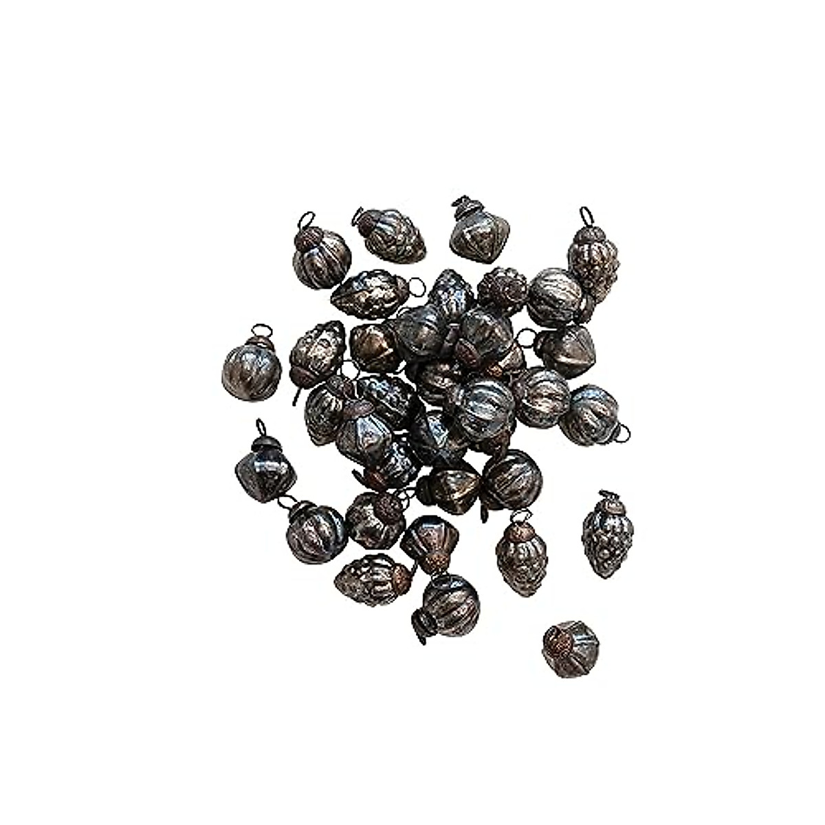 Creative Co-Op Embossed Mercury Glass Ornaments in Muslin Bag, Pewter Finish, Set of 36