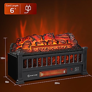 Alpaca Electric Fireplace Logs 20-Inch, Remote Controller Fireplace Insert Log Heater, Adjustable Flame Colors, Realistic Fake firewood Flame, Overheat Protection, Timer, Thermostat, 1500W Black