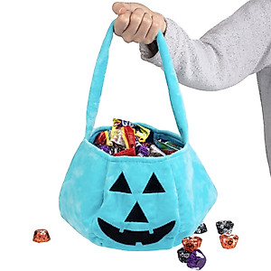 SCS Direct Halloween Teal Pumpkin Fabric Trick or Treat Tote- Soft Canvas Candy Bag 8" x 8" Kids Light Blue Allergy Friendly Awareness