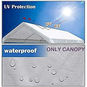 10'x20' Upgraded Carport Replacement Top Canopy Cover for Car Garage Shelter Tent Party Tent with Ball Bungees White (Only Top Cover, Frame is not Included)