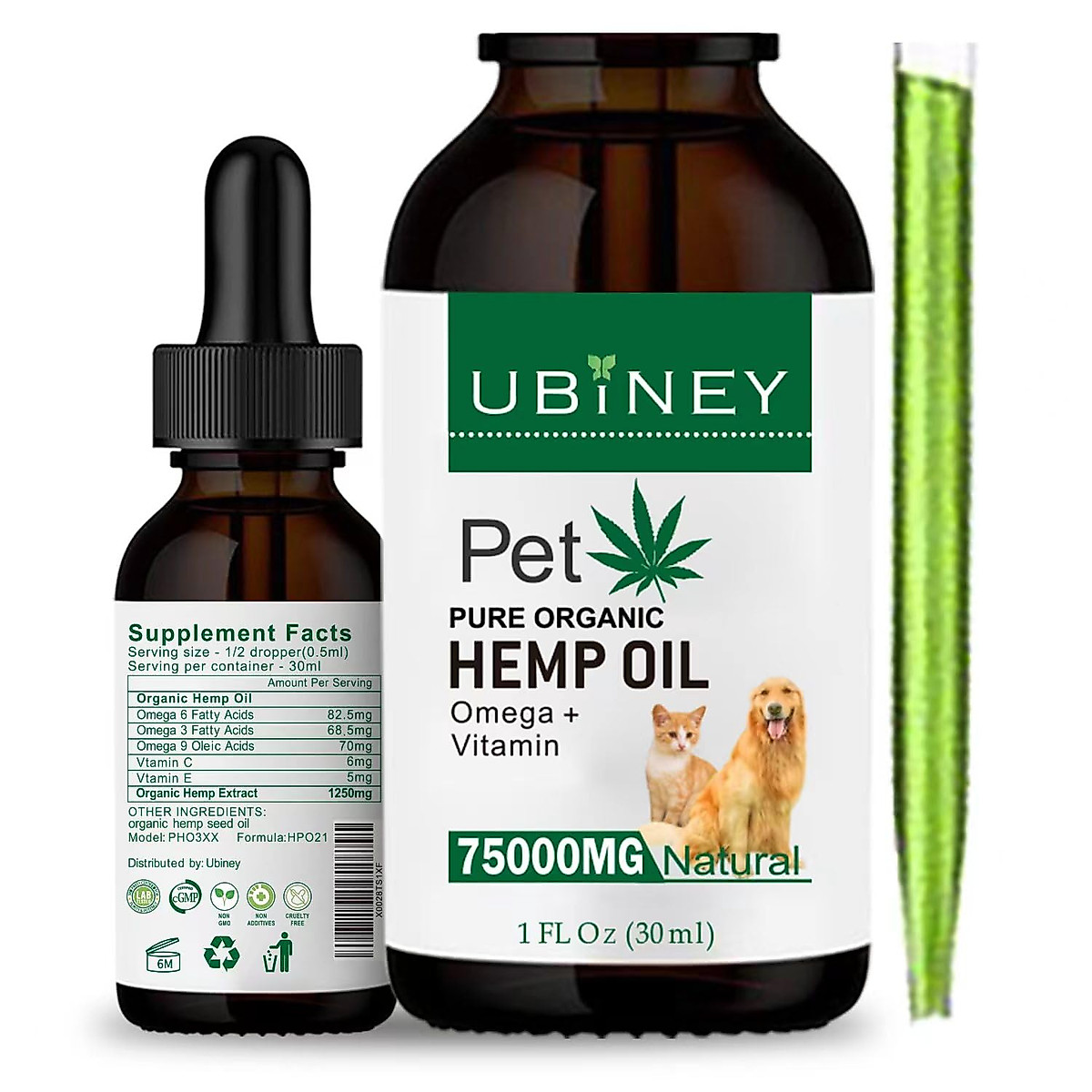 Ubiney Hemp Oil for Dogs and Cats,2-Pack Hemp for Dogs 100% Organic with Omega 3, 6, and 9 Fatty Acids (2 Oz), Vitamin E, C, Cat and Dog Anxiety Relief, Hip and Joint Pain Relief Support, Skin Health