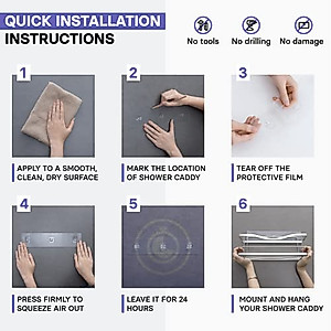 KINCMAX Shower Caddy and Soap Holder, Rustproof SUS304 Stainless Steel, Adhesive Wall Mount Double Baskets 3-pack with Hooks (Polished Silver)