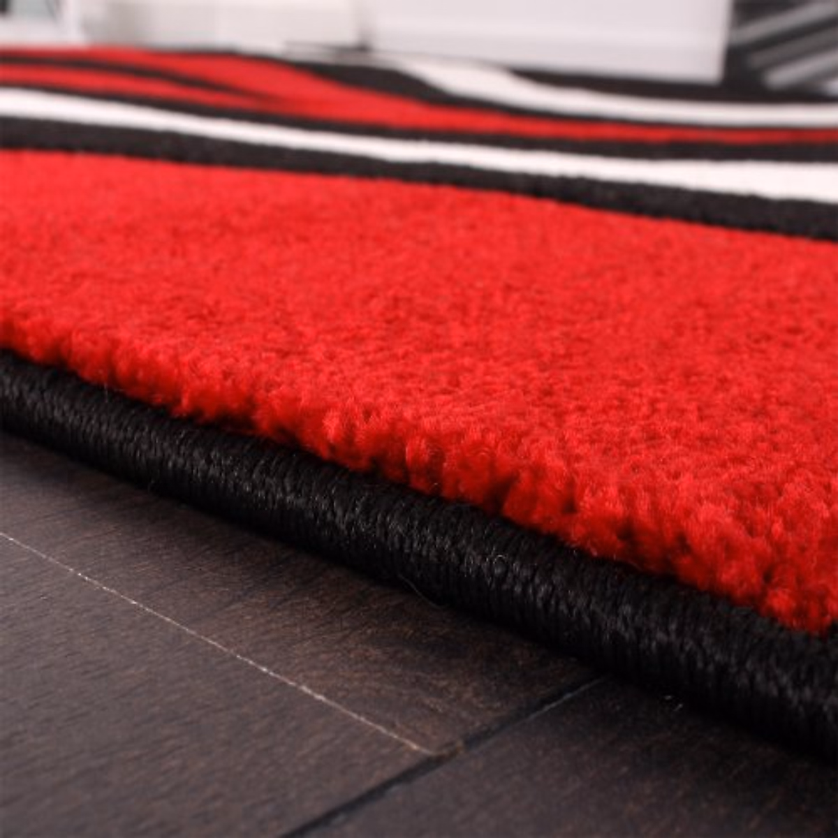 Red Black White Area Rug with Contour Cut and Modern Wave Pattern, Size: 6'7" x 9'6"