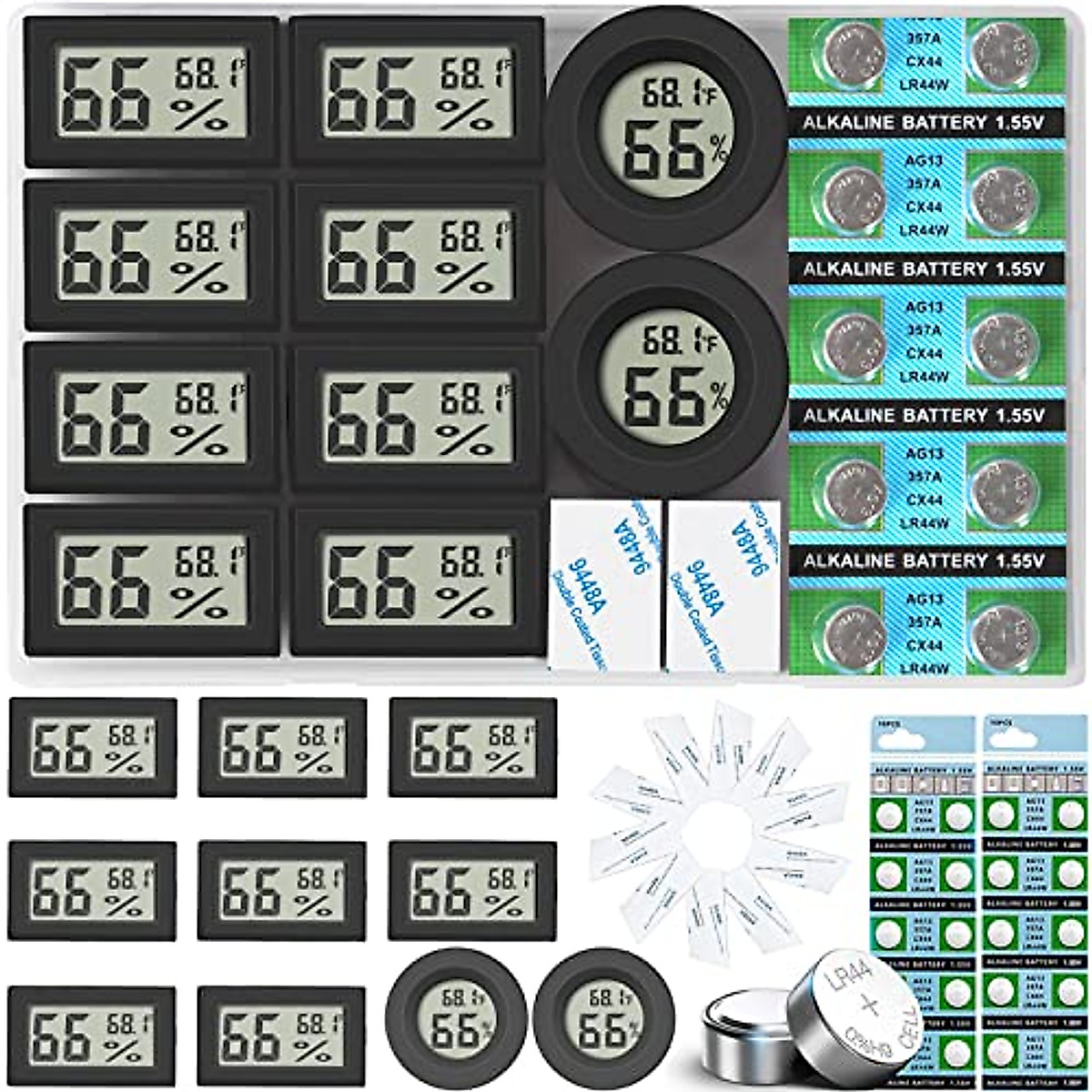 10-Pack Mini Digital Thermometer Hygrometer, Indoor Room Round Temperature Humidity Meter Gauge monitor, Large LCD Display Fahrenheit or Celsius for Greenhouse, Home, reptile, Humidors, office, Garden