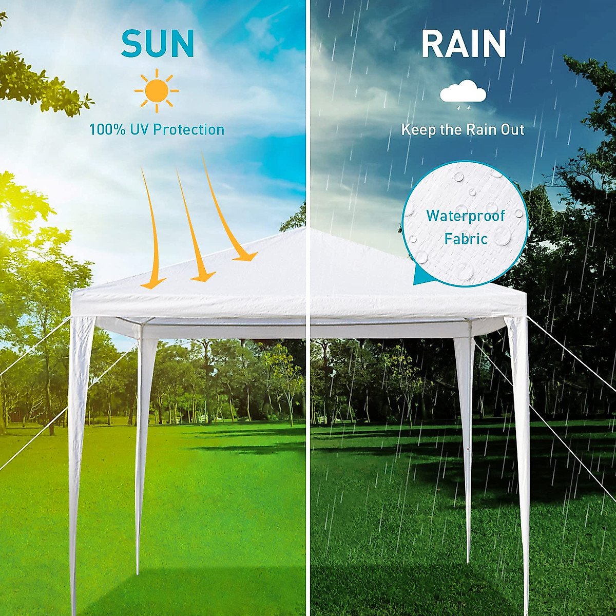 10'x10' Outdoor Party Tent, Backyard Canopy Tents for Parties, White Event Tent with Ground Nails and Ropes, Small Waterproof Tent for Wedding, Barbecue and Flea Market