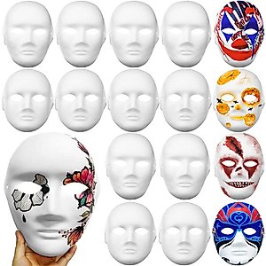 16 Pcs DIY Full Face Masks,Paintable Paper Mask,White Craft Masks,Cosplay Masquerade Mask for Halloween Party,DIY Creativity,Women,Men,Kids,2 Sizes