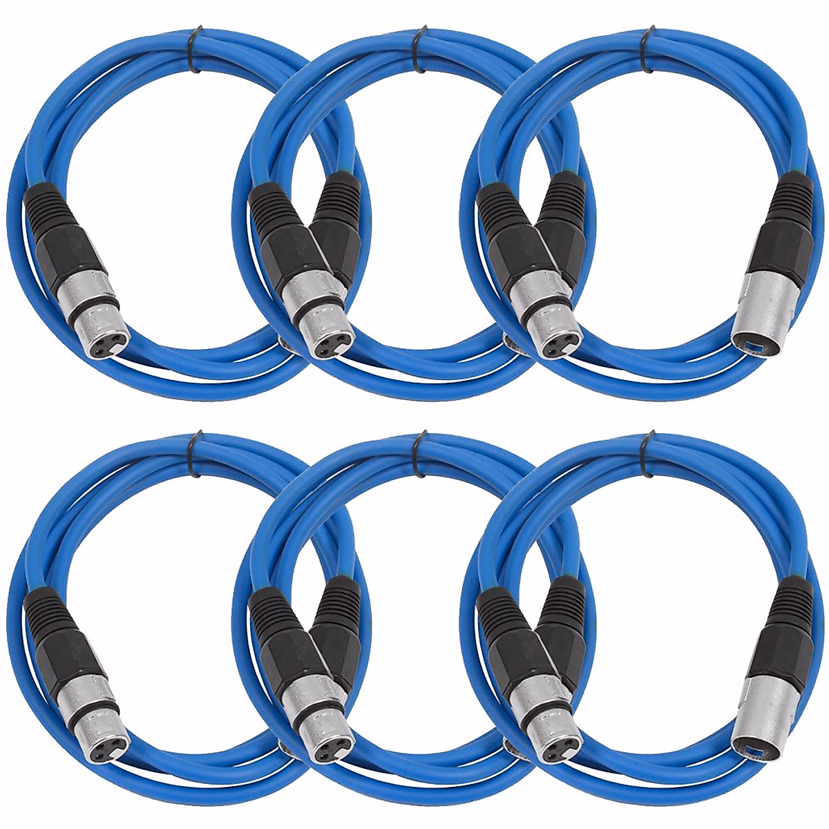 SEISMIC AUDIO - SAXLX-6 - 6 Pack of 6' Blue XLR Male to XLR Female Patch Cables - Balanced - 6 Foot Patch Cords