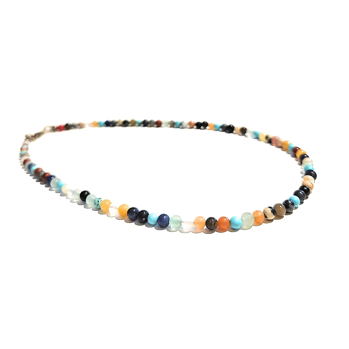 Rainbow Chakra Beaded Gemstone Necklace, Mixed Gemstone Choker, Real Gemstones, Crystal Beaded Choker Necklace, Layering Necklace, Gift for Her Blue 16 Inches