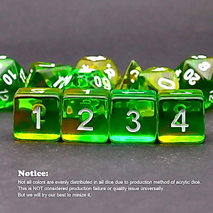 Haxtec 11PCS DND Dice Set Polyhedral D&D Dice for RPGs-Translucent Yellow Green Elvish Dice