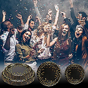 24 Guests Black and Gold Party Supplies Disposable Party Plates Tableware Cups Napkins Straws Table Cloth for 18th 50th 70th Birthday Party 1920s Cocktail Halloween Plates Gold Dot Black Paper Plates