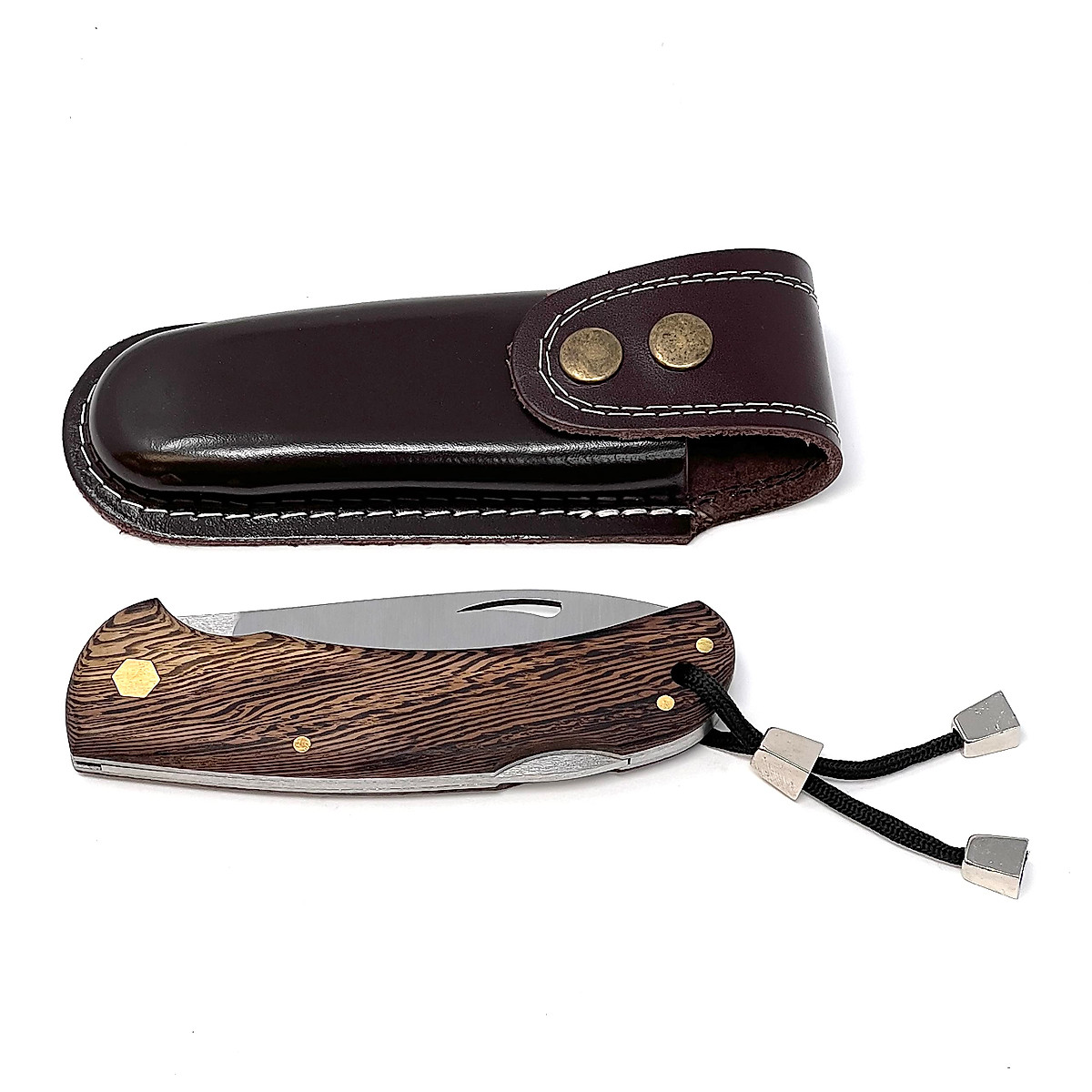 OHIY Handmade Folding Pocket Knife with 3.6" Lockback 4116 German Steel Blade and Sheath, Wenge Handle, 5" Folded