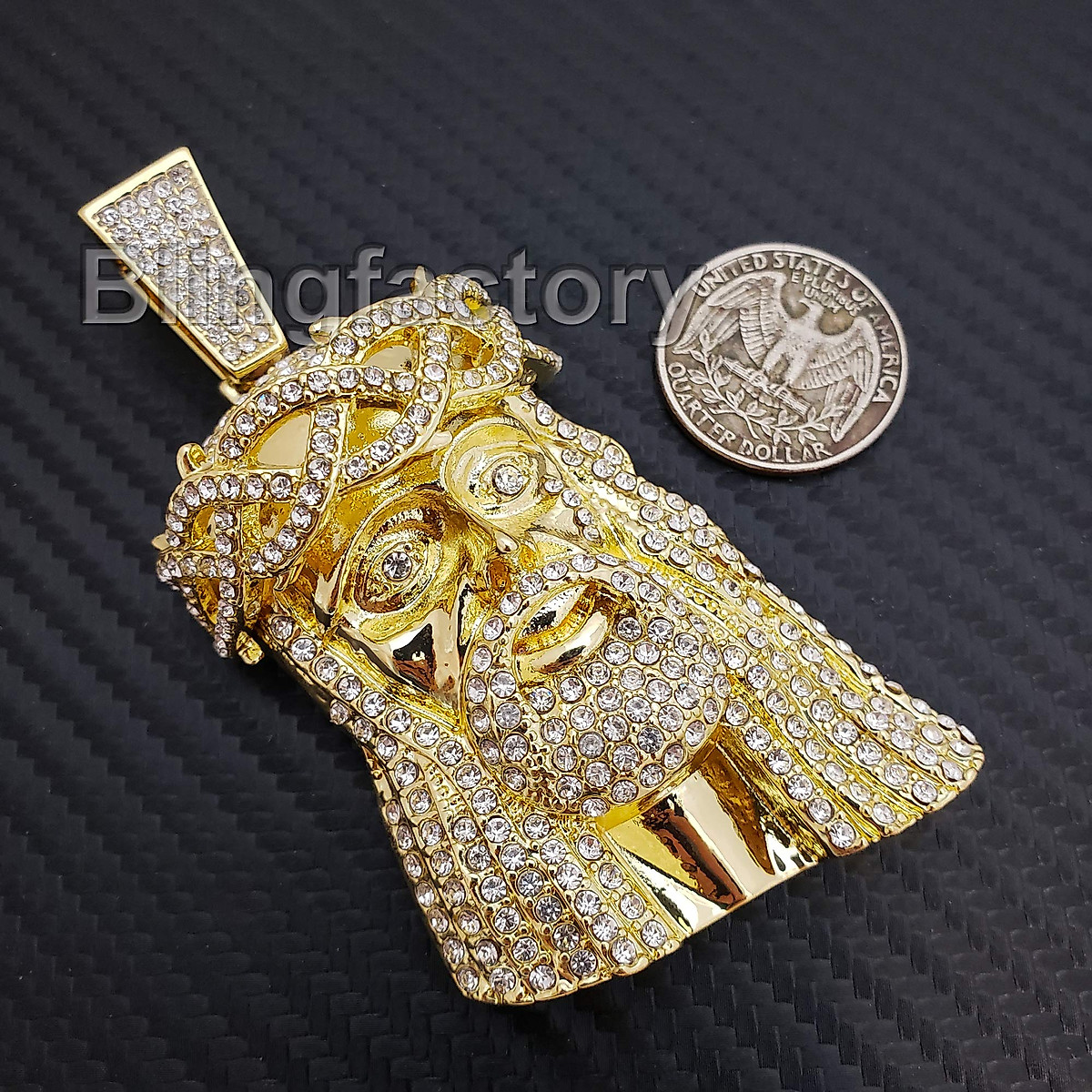 BLINGFACTORY Hip Hop Iced Lab Diamond Gold plated Large Jesus Head Pendant