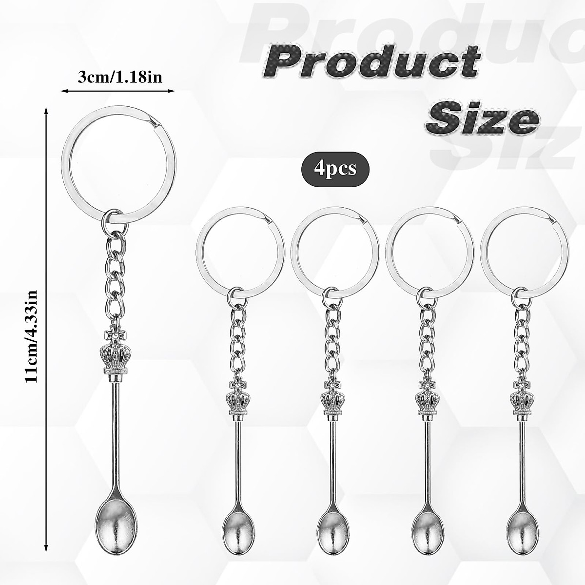 Molain 4PCS Mini Crown Spoon Keychain, Mini Spoon Teaspoon with Keyring Pendant Key Ring Teaspoon Keyring Crown Teaspoon Mini Spoon for Filling Vials with Salts, Sand, Glitter(Silver)