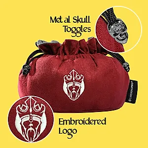 CardKingPro Immense Dice Bags with Pockets - Red - Capacity 150+ Dice - Great for Dice Hoarders [Patented Design]
