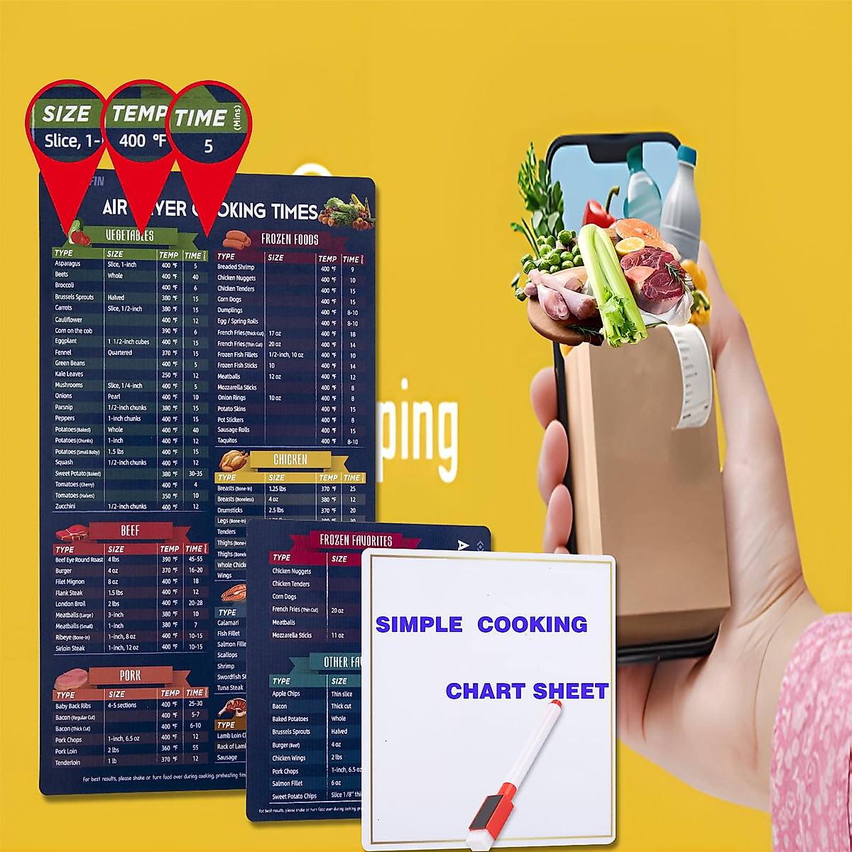 KW.Libite Air Fryer Cheat Sheet, Air Fryer Cookguide for Beginners, Air Fryer Recipes,Air Fryer Cooking Chart Air Fryer Magnetic Cheat Sheet, Air Fryer Guide