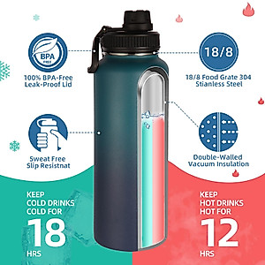 Volhoply Insulated Water Bottles Bulk 4 Pack,40 oz Stainless Steel Sports Bottle with Paracord Handle & Spout Lid,Double Walled Water Thermos with Wide Mouth,Reusable Large Water Cup(Dark Night,4 Set)