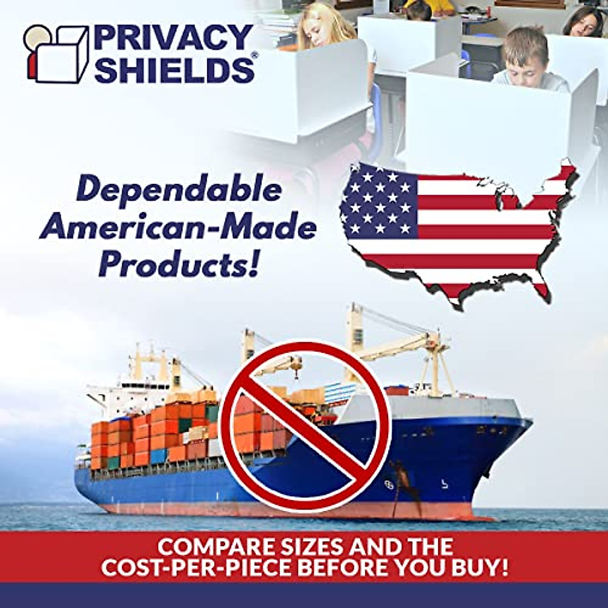 Window Shield - 30% More Student Workspace and 100% Thicker Than Most Brightly Colored "Pretty" Foreign-Made Privacy Shields (40-Pack) - Open Front Window - White - 13" (H) x 20" (W) x 17" (D)